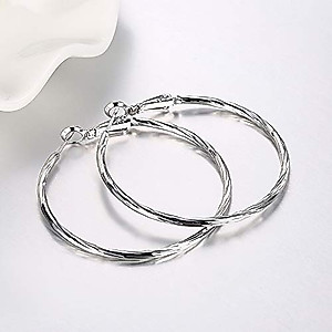 Hoop Earrings, 18K White Gold Plated Rounded Hoops Earrings for Women 46mm