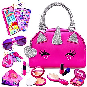 FFTROC Unicorns Pretend Play Toddler Girl Purse with Makeup Toys Set, Little Girls Purse Toys for 3 4 5 6 7 Year Old Girl Gifts, Kids Purse for Christmas, Birthday Gifts for Ages 3-5 4-5 6-8