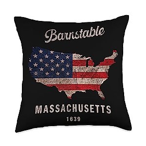 USA Classic Grunge Map Retro Apparel Barnstable, Massachusetts 1639 Throw Pillow, 18x18, Multicolor