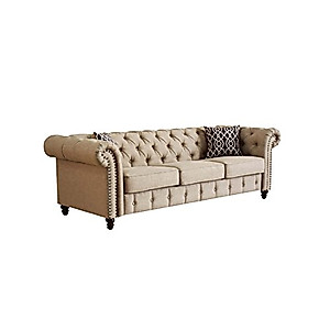 ACME Aurelia Beige Linen Sofa with 2 Pillows