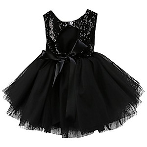 Baby Girl Princess Sequins Tulle Pageant Dress for Cake Smash Birthday Baptism Party Wedding Communion Backless Dance Gown Black 4 Years