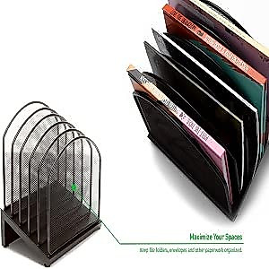 Slimry Design Desk File Organizer Vertical 5 Tier Black Metal Mesh Desktop Organizer, Office Organization File Holder for Documents and Desk Accessories,