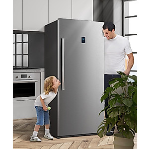 Techomey Upright Freezer 21 Cu.Ft, Stand Up Convertible Freezer/Refrigerator 115v, Garage Vertical Freezer with Single Door, Quick Freeze, Stainless Steel，Lock