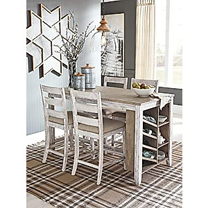 Signature Design by Ashley Skempton Farmhouse 36" Counter Height Dining Table with Storage & Wine Rack, Whitewash