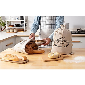 GobiSea 2 Pack Bread Bags for Homemade Bread - Plastic Lined - Reusable Linen Bread Bag with Plastic Liner For Sourdough & Bread Storage - 20" x 14"