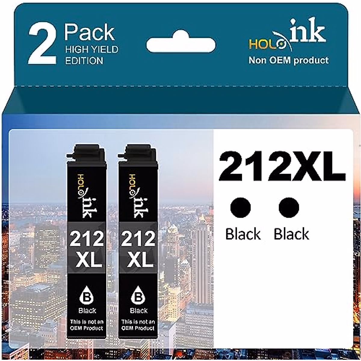 212XL Ink Cartridges Remanufactured Replacement for Epson 212 T212 Ink Cartridges for Workforce WF-2830 WF-2850 Expression Home XP-4100 XP-4105 Printer (2 Black, New Chip)