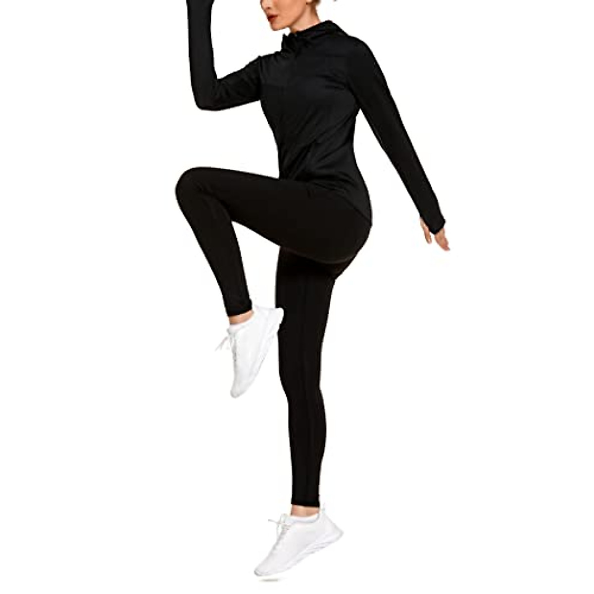 COOrun Women's UPF 50+ Sun Protection Hoodie Jacket Lightweight Full Zip Running Jacket Athletic Jacket with Thumb Holes