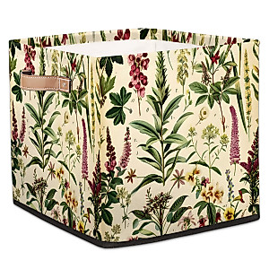 Tablerazzi Wildflower Botanical Cube Storage Bin, 13 Inch Collapsible Fabric Storage Cube Bin, Floral Vintage Foldable Cube Baskets for Shelf, Closet, Organizer