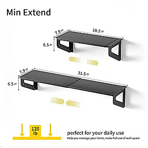 Adjustable Metal Wall Shelves, 8"x18.5"~31.5" ,120lbs Load Heavy Duty Wall Mount Storage Shelves w/ Shelf Bracket for Kitchen, Garage, Hotel, Restaurant, Bar and Utility Room (Black, 8"x18.5"~31.5")