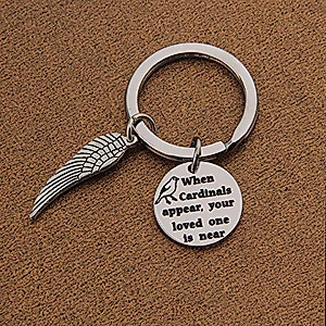 QIIER Memorial Jewelry When Cardinals Appear Your Loved One is Near Keychain with Angel Wings Charm In Memory of Love one Sympathy Gift (silver)