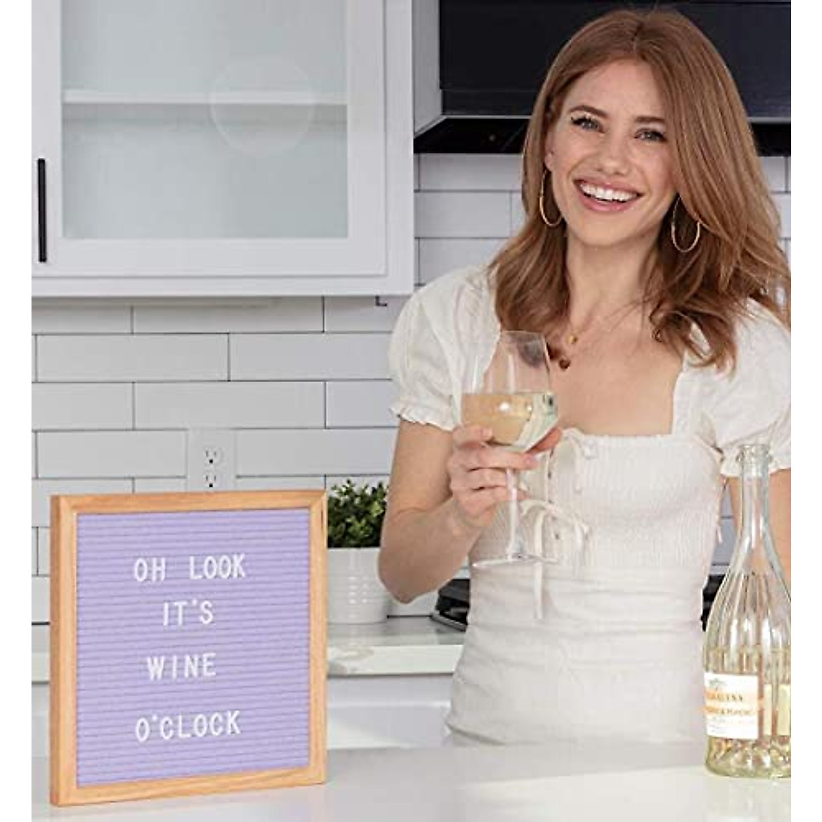 Felt Letter Board, 10x10in Changeable Letter Board with Letters White 300 Piece - Felt Message Board, Oak Frame Wooden Letter Board for Baby Announcements, Milestones, Office Decor & More (Lavender)