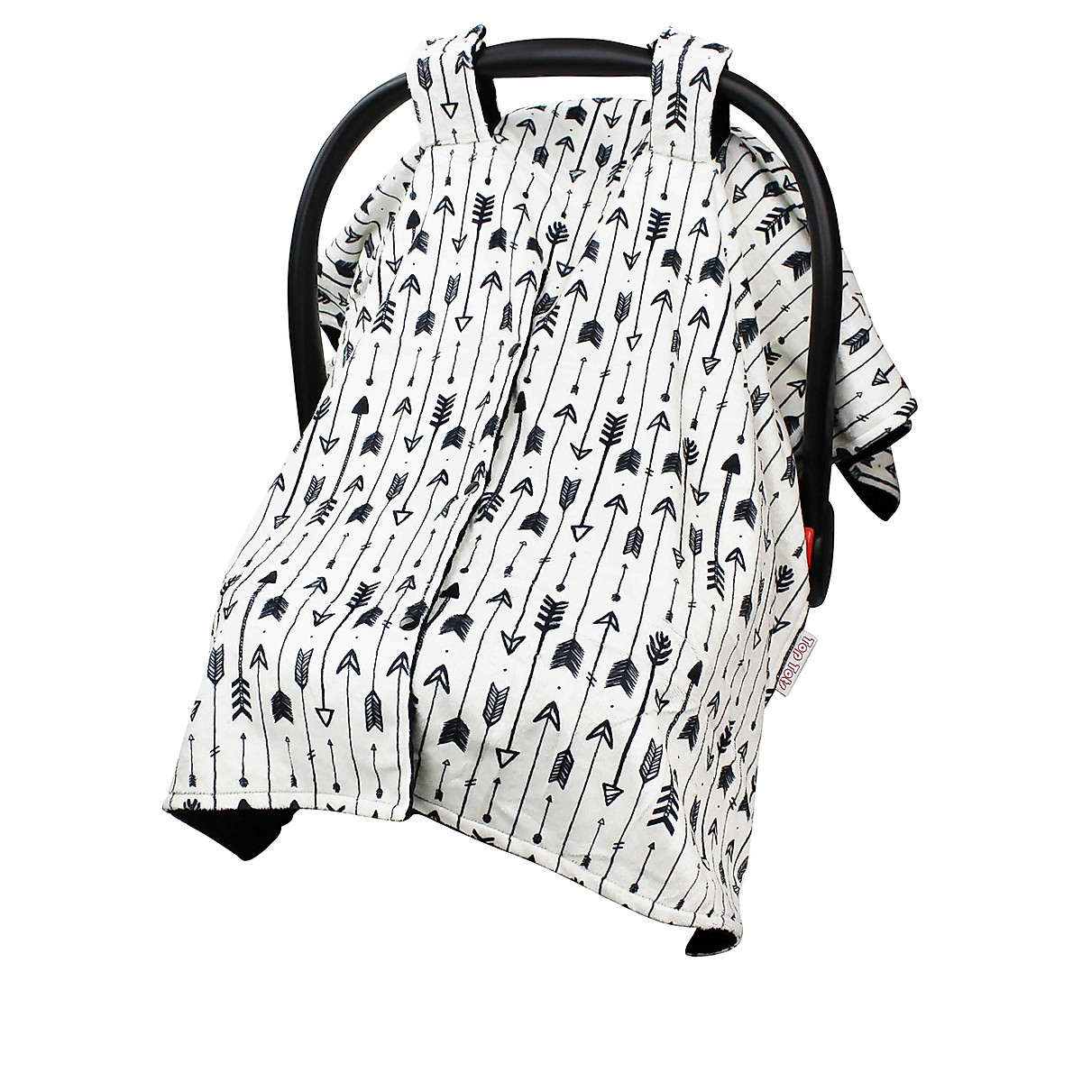 Top Tots Baby Car Seat Canopy Cover - Black Native Arrows on White