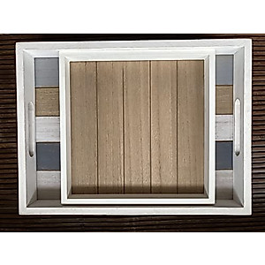 Set of 2 Wooden Serving Trays for Ottoman and Coffee Table Lap Tray (16.3x12.2x2 & 11x11x1.5 Inches, Multicolor)