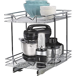 Hold N’ Storage 2 Tier Pull Out Cabinet Organizer Shelves – Heavy Duty Metal with 5 Year Limited Warranty -15"W x 21"D x 17-3/4"H