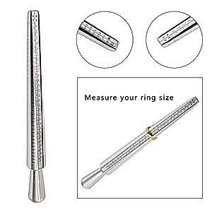 HEYMOUS Ring Sizer Mandrel Measuring Tool Steel Ring Sizing Gauge Sizers Set Rubber Jeweler's Mallet Hammer Metal Finger Size Stick Wire Wrap Rings Tools Jewelry Making Kit
