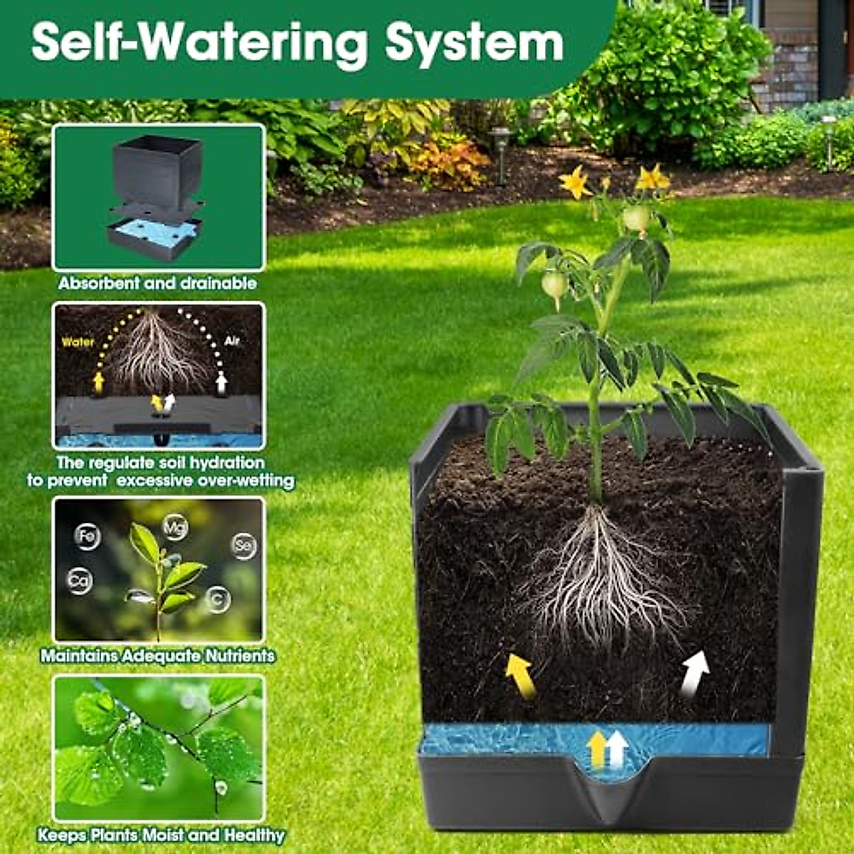 MQFORU 2Pack Tomato Planter Boxes with Trellis, 57" Self-Watering Tomato Planter for Climbing Vegetable and Plants, Raised Tomato Planter Boxes for Indoor Outdoor Patio Greenhouse Gardening