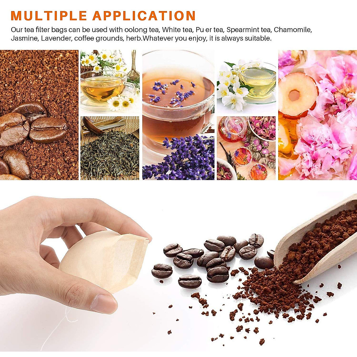 Tea Filter Bags, 300pcs Disposable Empty Tea Bags Tea Infuser Drawstring Teabags Safe Natural Material Tea Bags for Loose Leaf Herbs Teas (Round Shape)