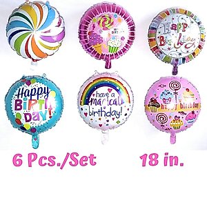 Happy Birthday Foil Mylar Helium Balloons 6 Pcs/Set 18" for Birthday Party, Aluminum Balloon Party Decorations