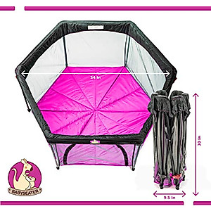 BABYSEATER Portable Playard Play Pen with Carrying Case for Infants and Babies, Pink