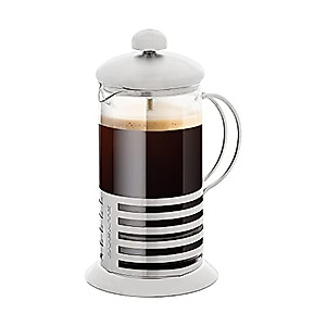 OVENTE French Press Carafe Coffee & Tea Maker 20 Ounce, 4 Filter Stainless Steel Plunger System & Durable Borosilicate Heat Resistant Glass, Portable Easy Clean Pitcher with Free Scoop, Silver FSH20S