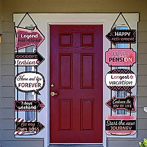 Retirement Party Decorations Happy Retirement Banner Hanging Decorations Retirement Theme Yard Sign Pink Retirement Decorations for Women, 10 Pieces Hanging Cards Decorating Kit