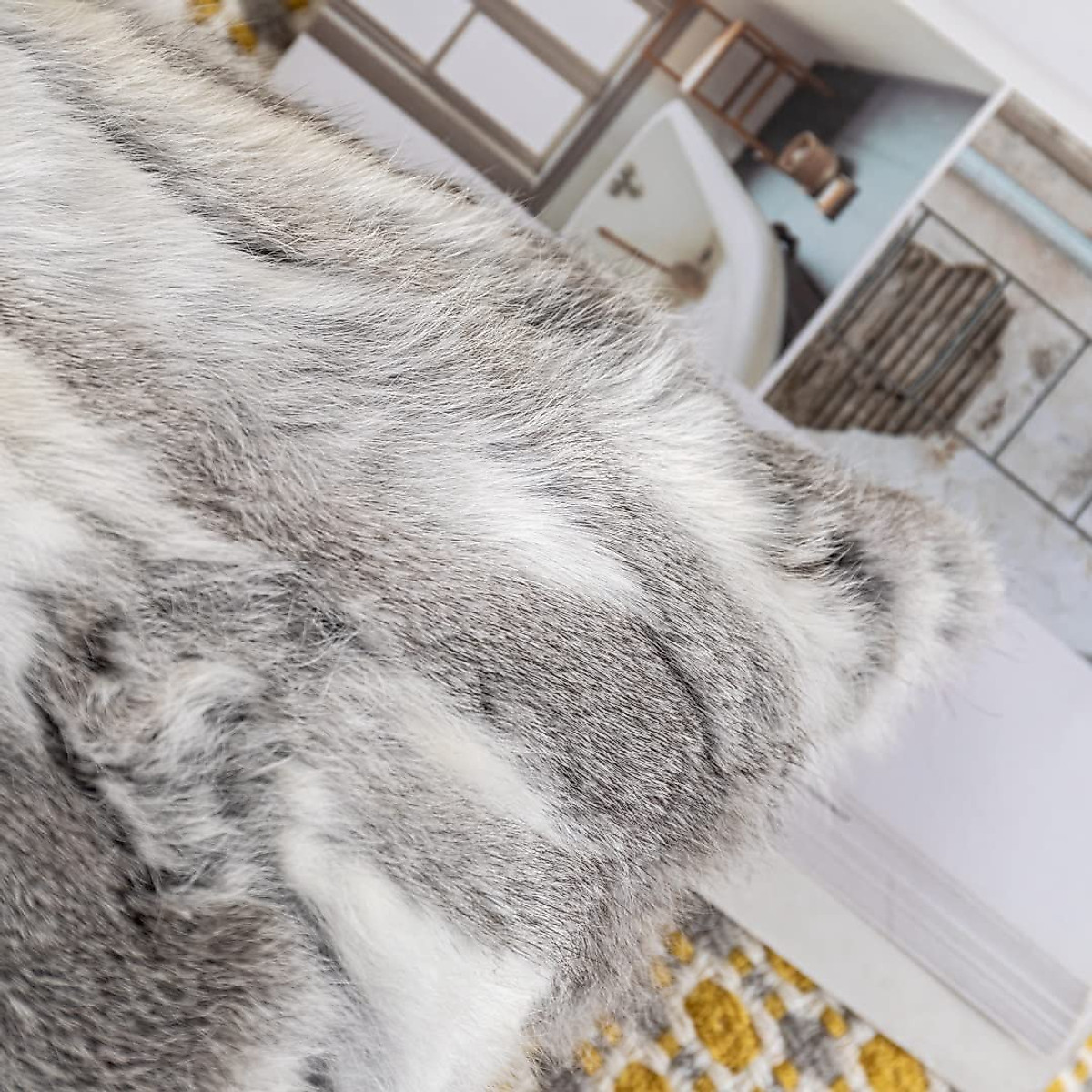 yingda1992 Real Rabbit Fur Pillow Case Cushion Cover Rabbit Fur Throw Decorative Animal Skin Pillowcase Home Living Room (Grey, 30×50cm（12in×20in）)