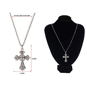 Alilang Silvery Tone Religious Cross Pendant Necklace Clear Crystal Rhinestones,Silver Clear