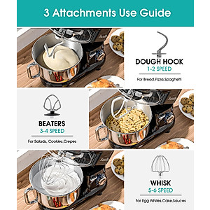 3-IN-1 Electric Stand Mixer, Facelle 6 Speed Kitchen Mixer with Pulse Button, Attachments include 6.5QT Bowl, Dishwasher Safe Beater,Dough Hook,Whisk,Splash Guard for Dough,Baking,Cakes,Cookie (Black)
