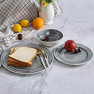 Melamine Dinnerware Set - 12pcs Dishes Dinnerware Set for 4, Indoor and Outdoor use, Dishwasher Safe, Break-resistant, Lightweight, Gray