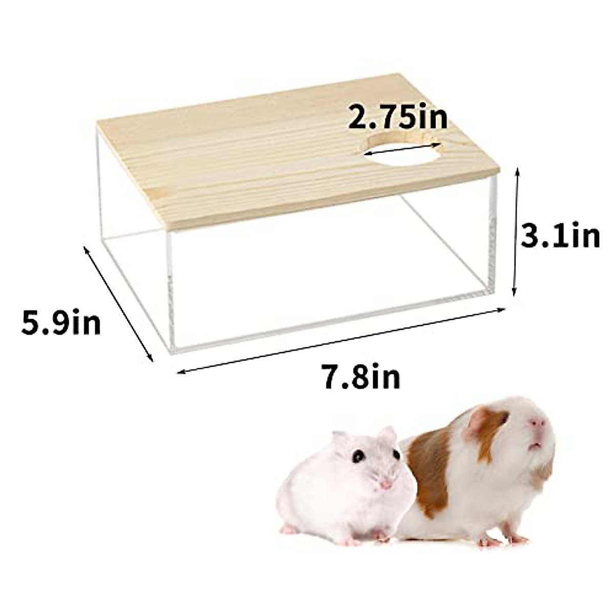 kathson Hamster Sand Bath Box Transparent Acrylic Small Animals Shower Bathtub Guinea Pigs Digging Sand Container Cage Accessories for Lemmings Gerbil Mice Hedgehog Chinchilla (Square)