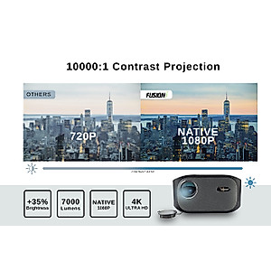 FUSION5 Native 1080p Projector with WiFi and Bluetooth - Support 4K 250" Display Projector - 7000 Lumens Portable Movie Projector with Speakers - USB, HDMI, Android, iOS, TV Stick Compatible