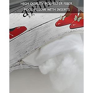 HERBED Recliner Head Pillow Outdoor Pillow with Insert Red High Heels White Wood Grain Waterproof Lumbar Pillow with Adjustable Strap Lounger Patio Chair Pillows for Beach Pool Office 2pcs