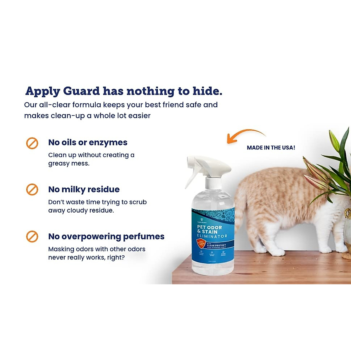 Apply Guard Professional Strength Pet Stain And Odor Eliminator for Dogs, Cats, and All Pets- Instantly Neutralize and Sanitize Tough Pet Odors and Pet Urine Stains 16oz. Cat Pee Odor Destroyer.