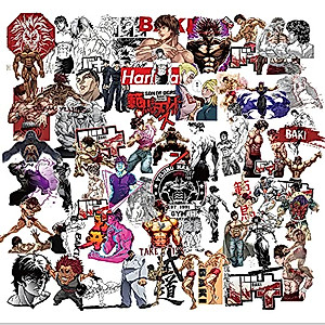 Baki Stickers 63Pcs Japanese Classic Fighting Grappler Animation Baki Stickers Vinyl Waterproof Stickers for Water Bottles Laptops Computers Phone Cases Guitars Decoration
