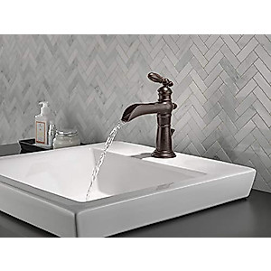 Delta Faucet Victorian Bronze Bathroom Faucet, Single Hole Bathroom Faucet, Waterfall Faucet, Single Handle, Metal Drain Assembly, Venetian Bronze 554LF-RB
