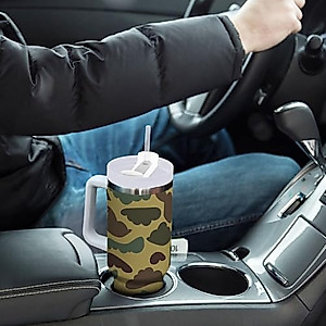 DIGTIA Stainless Steel Insulated Tumbler w/Handle & Straw, Camouflag Double Wall Vacuum Travel Coffee Mug Cup w/Lid, Leak-Proof Sports Green Water Bottle,40oz