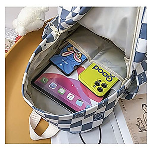 Preppy Aesthetic Mini Cute Fresh Checkered Backpack Plaid backpack School Bookbag Lightweight Bookbag Supplies Travel Bag for Girls (Blue)