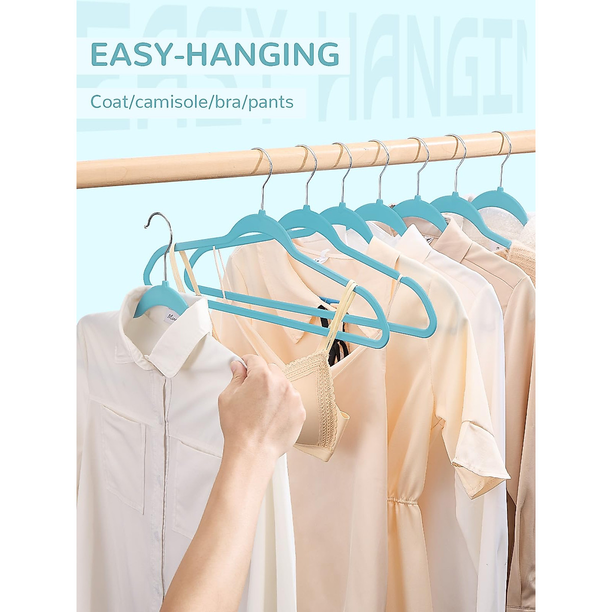 HOUSE DAY 20 Pack Plastic Hangers, Aqua Hangers Extra Wide Hangers with 360 Swivel Hook, Space Saving Hangers for Shirts, Pants, Heavy Duty Hangers for Coat, Suit