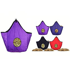 WESTRIDE Nylon Large Horse Hay Bag with D Ring Heavy Duty Extra Wide Width 19" L x 19" H x 12W(Purple)
