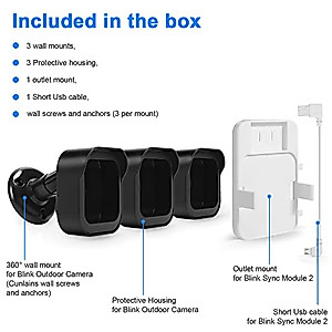 All-New Blink Outdoor Camera Wall Mount, Weatherproof Protective Housing and 360 Degree Adjustable Mount with Blink Sync Module 2 Mount for Blink Outdoor Security Camera System (Black 3Pack)