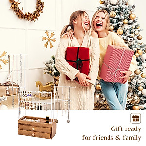 ProCase Jewelry Organizer Wooden Jewelry Box with 2 Drawers for Women Girls Mothers Day Gift, 5 Tiers Height Adjustable Jewelry Holder Organizer Necklace Stand Earring Storage Rack -White