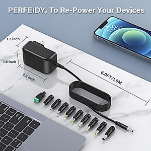 24V 2A 1.5A AC Adapter 24.0V 2.0A Charger 48W Switching Power Supply DC 24V 2000mA 1800mA 1500mA 1300mA 1200mA CordRegulated Transformer Adaptor with 10 Interchangeable Jacks UL Listed Plug