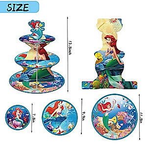 Little Mermaid Ariel Cupcake Stand 3-Tier Round Cardboard Cupcake Stand Little Mermaid Ariel Party Decoration for Boys and Girls Birthday Party Decorations