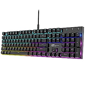 ET Mechanical Gaming Keyboard RGB Backlit Keys Computer Keyboard, 16.8 Million Color 104 Keys Blue Switch Wired Gaming Keyboards Full Size, Aluminum Base USB Keyboard for PC Gamer Laptop