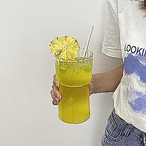 URMAGIC Creative Glass Cup,25Oz Cute Glass Cup,Vintage Drinking Glasses,Creative Glass Cups,Aesthetic Cups,Bar Glassware,Beverage Glasses,Clear Glass Cup for Coffee Juice Water Milk Beer Wine