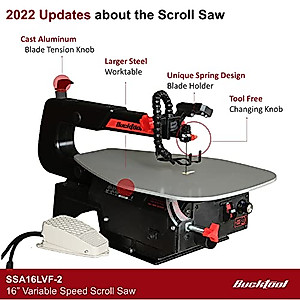 BUCKTOOL Quick Blade Change 16-inch Variable Speed Scroll Saw with Pedal Switch for woodworking Steel Work Table,SSA16LVF