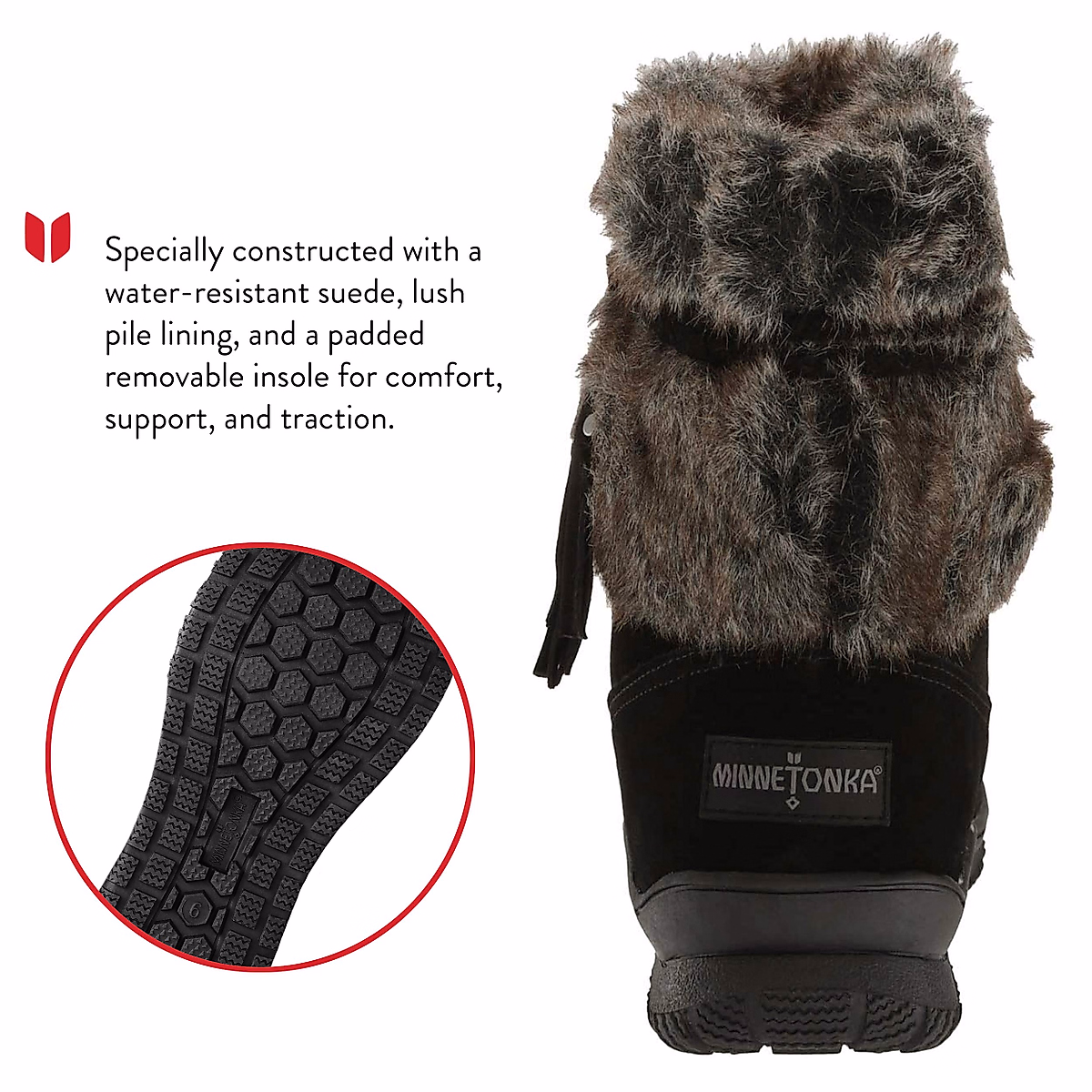 Minnetonka Womens Everett Shearling Boot, Black, Size 10