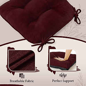 cozyide Chair Cushions for Dining Chairs, 17" x 17" Non-Slip Kitchen Chair Pads with Adjustable Ties, Memory Foam Indoor Chair Cushions for Dining Room, Burgundy (Pack of 4)