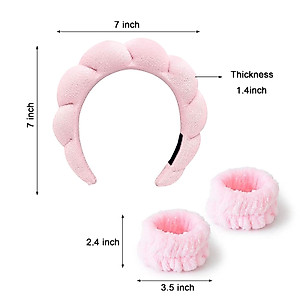 Fecawd Skincare Headbands for Women, Sponge Makeup Headband Set, Spa Headband for Washing Face Wristband Set, Puffy Headwear for Makeup Removal Hair Accessories Terry Cloth Hair Band(Pink)