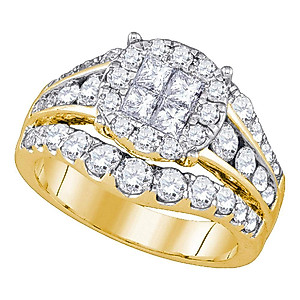 Dazzlingrock Collection 14kt Yellow Gold Women's Princess Diamond Soleil Halo Engagement Ring 2.00 ctw